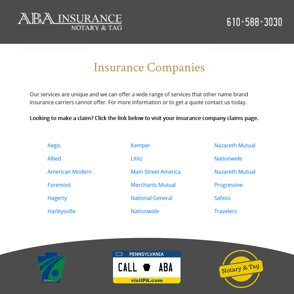 Auto Insurance choices - ABA Insurance Notary & Tag